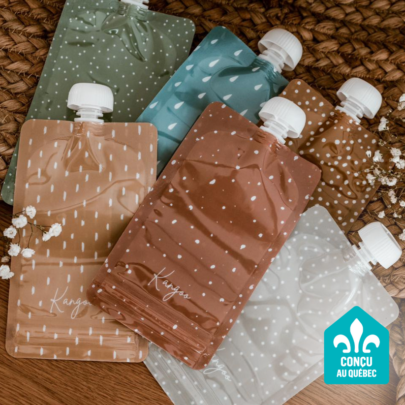6 reusable squeeze applesauce pouches with caps – Kangoo et cie